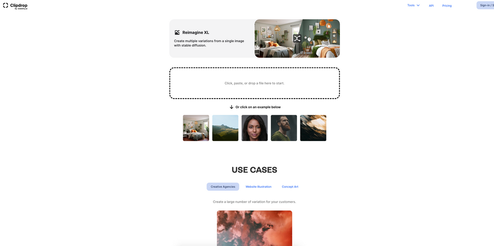 Clipdrop (Stable Diffusion Reimagine)