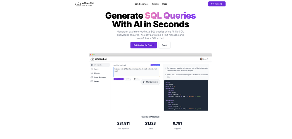 AIHelperBot: Boost SQL Productivity with Effortless Query Generation
